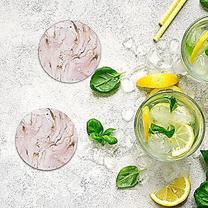 Marble Pattern Coasters Set of 2, Pink Marble Large Coasters for Drinks Absorbent Decor Cork Coasters Anti-Slip Ceramic Coaster Round Coaster Set for Farmhouse, Home