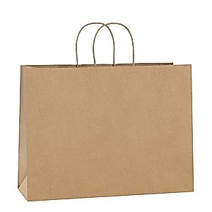 BagDream 16x6x12 Inches 50Pcs Kraft Paper Bags with Handles Bulk Brown Paper Shopping Bags Grocery Bags Mechandise Retail Bags, 100% Recyclable Large Paper Gift Bags