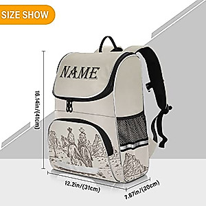 XUWU Custom Personalized Backpack Western Desert Cowboy Backpack with Reflective Strip for Kids Boys Girls Elementary School Bag Removable Chest Strap