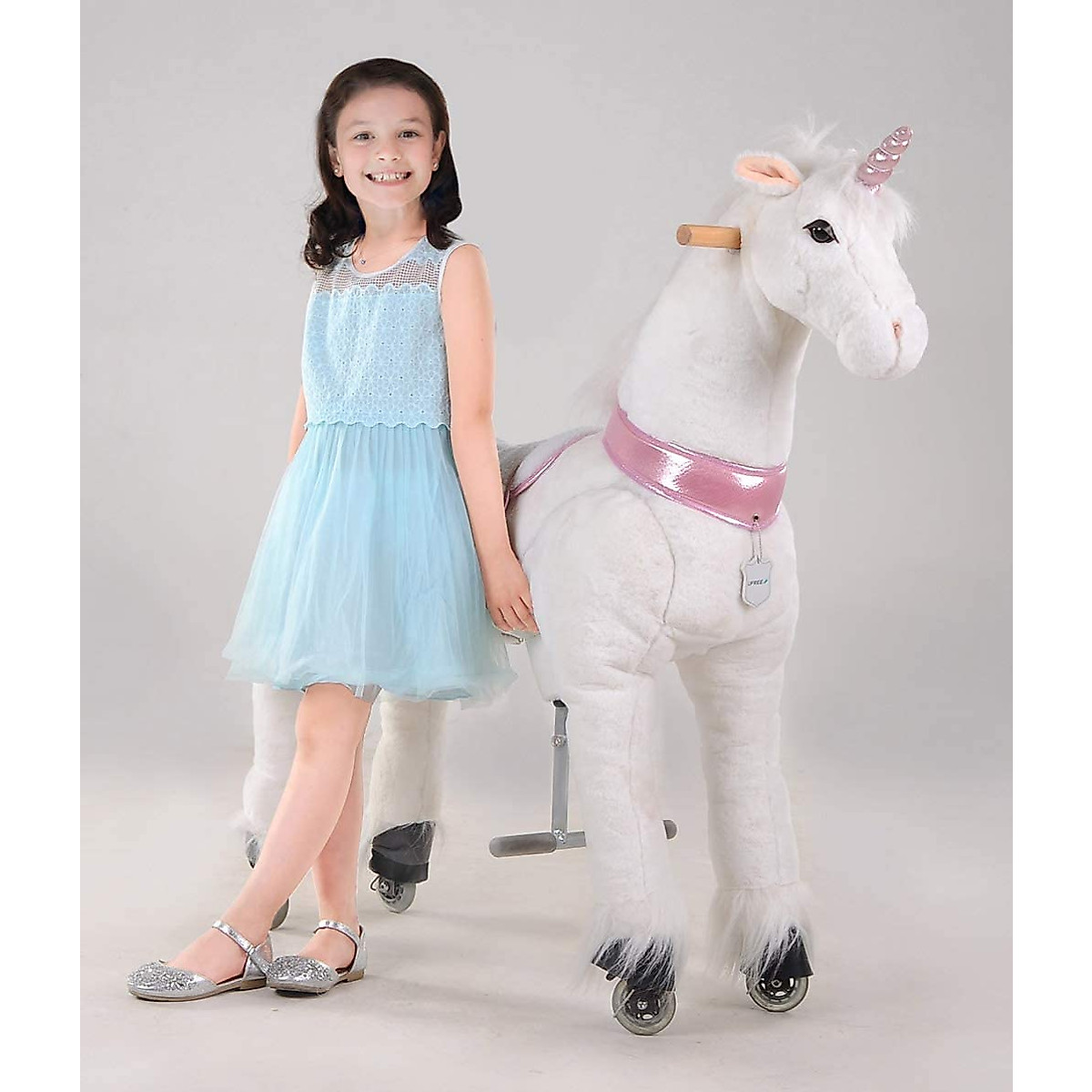 UFREE Large Ride on Horse, Action Pony Toy, Ride on Large 44 inch for Children 6 Years Old to Adult. (Unicorn, Pink Horn)
