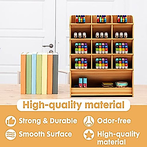 ShellKingdom Wooden Desk Organizer, Desktop Stationery Holder for Pen Pencil Markers, Makeup Brushes, Lipsticks Storage, with 13 Compartments for Home Office School