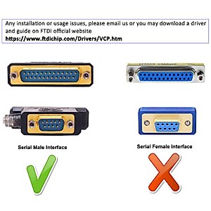 DTECH USB to Serial Adapter DB25 DB9 RS232 to USB Cable 4 Feet with FTDI Chip Supports Windows 11 10 8 7 and Mac