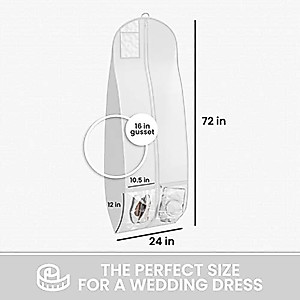 Wedding Dress Garment Bag 16 inch Gusset, with Shoe Pockets and Handle Durable, Rip and Water Resistant Material Large Size Clear Vinyl Pouch for Labeling