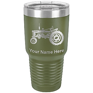 LaserGram 30oz Vacuum Insulated Tumbler Mug, Old Farm Tractor, Personalized Engraving Included (Camo Green)