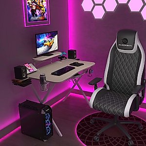 DUNTRKDU Desk Computer Desk 40"x 23.5" Home Office Desk Extra Large Modern Ergonomic Black Table Gamer Workstation with Cup Holder Headphone Hook (White)
