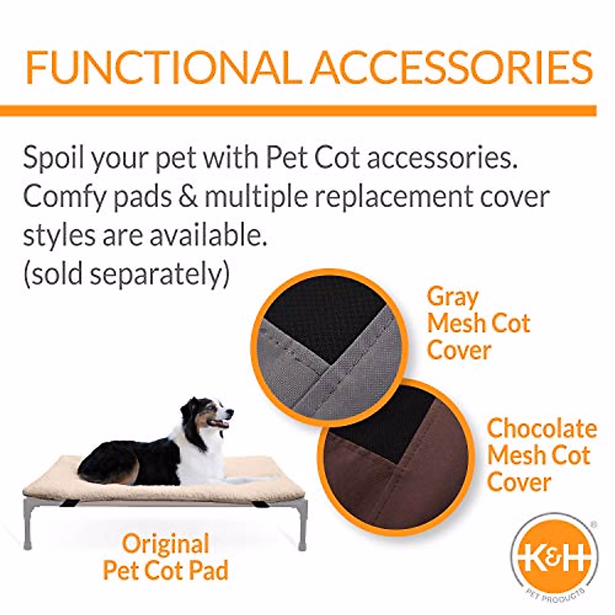 K&H Pet Products Original Pet Cot Elevated Dog Bed Chocolate/Black Mesh X-Large 32 X 50 X 9 Inches