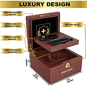 GREEN CROSS Stash Box Decorative Box Lock Box with Key Wooden Box Smell Proof Removable Wooden Tray Ceramic Tray Adjustable Compartments Storage Box for Home and Organization