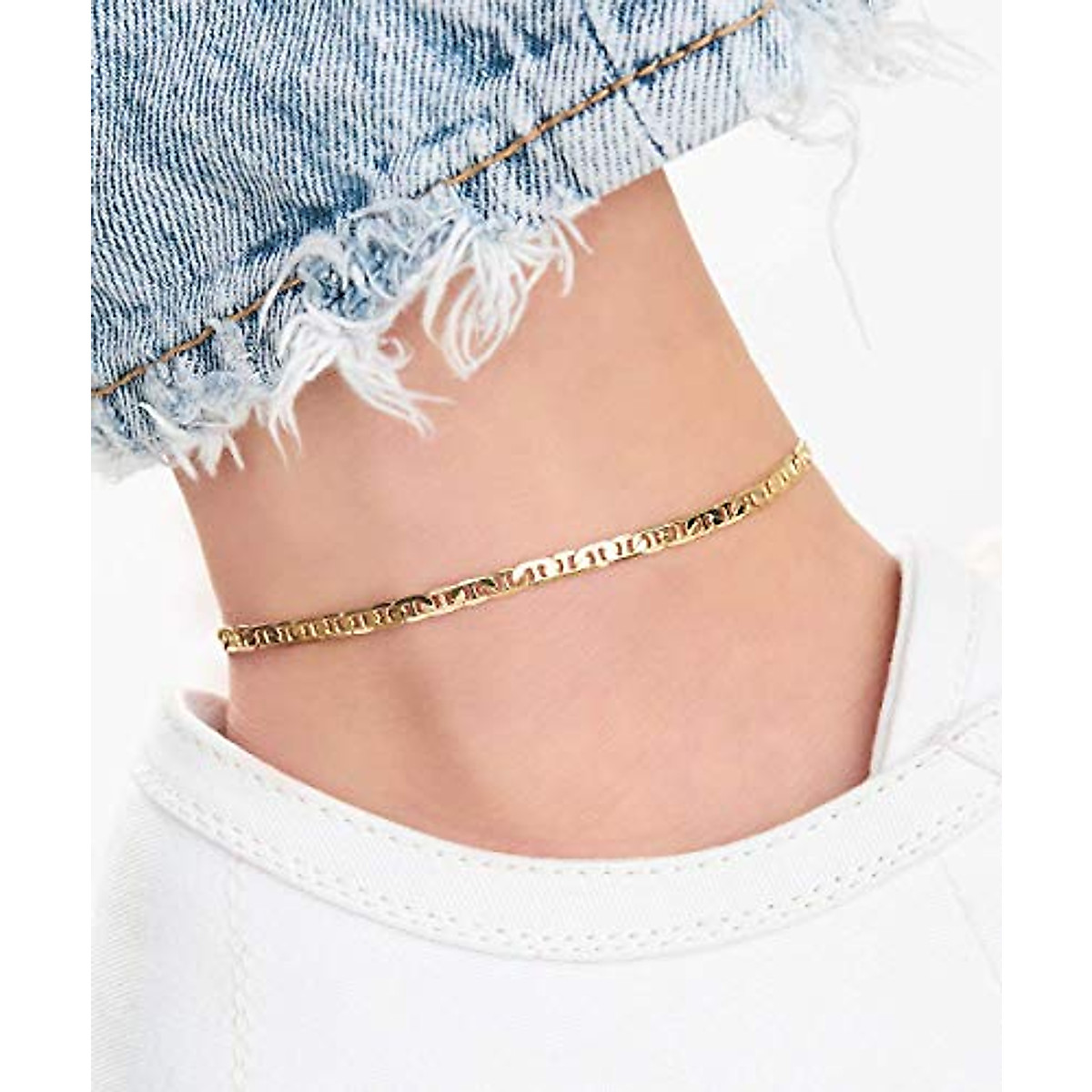 Barzel Womens Gold Anklet Flat Mariner 18K Gold Plated Flat Marina Link Anklet for Women - Made In Brazil (10.00)