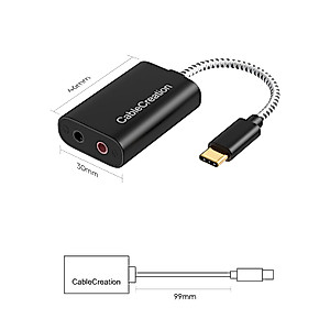 CableCreation Type C External Sound Card with 3.5 mm Audio Jack, USB-C Microphone Headphone Adapter Compatible with MacBook Pro, iMac, iPad Pro 2020, iPhone 16/15, Galaxy S24/ S23/ S22/ S21+