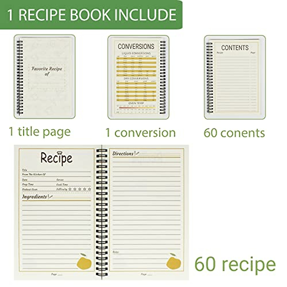 BPFY 2 Pack 5.5" x 8.5" Recipe Book to Write in Your Own Recipes, Blank Recipe Notebook, Spiral Cookbook Recipe Journal Notebook Include 120 Recipes Page