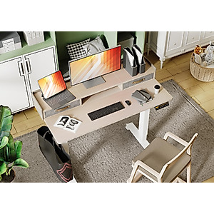 Claiks Standing Desk with Drawers, Stand Up Electric Standing Desk Adjustable Height, Sit Stand Desk with Storage Shelf and Splice Board, 48 Inch, Natural