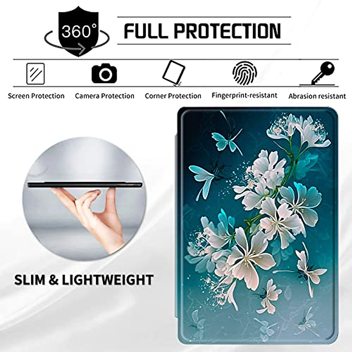 CGFGHHUY for iPad Mini 6 Case for Mini 6th Generation Case 360 Degree Rotating Stand Protective Smart Cover with Auto Wake Sleep Case Cover for iPad Mini 6th Gen 8.3 inch 2021 - Blue Flower