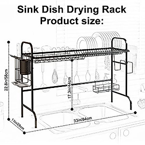 YuAnWe Over The Sink Dish Drying Rack, Large Dish Drying Rack with Durable Stainless Steel, Metal Dish Drying Rack for Kitchen Organizer Storage Space Saver, Black 33inch