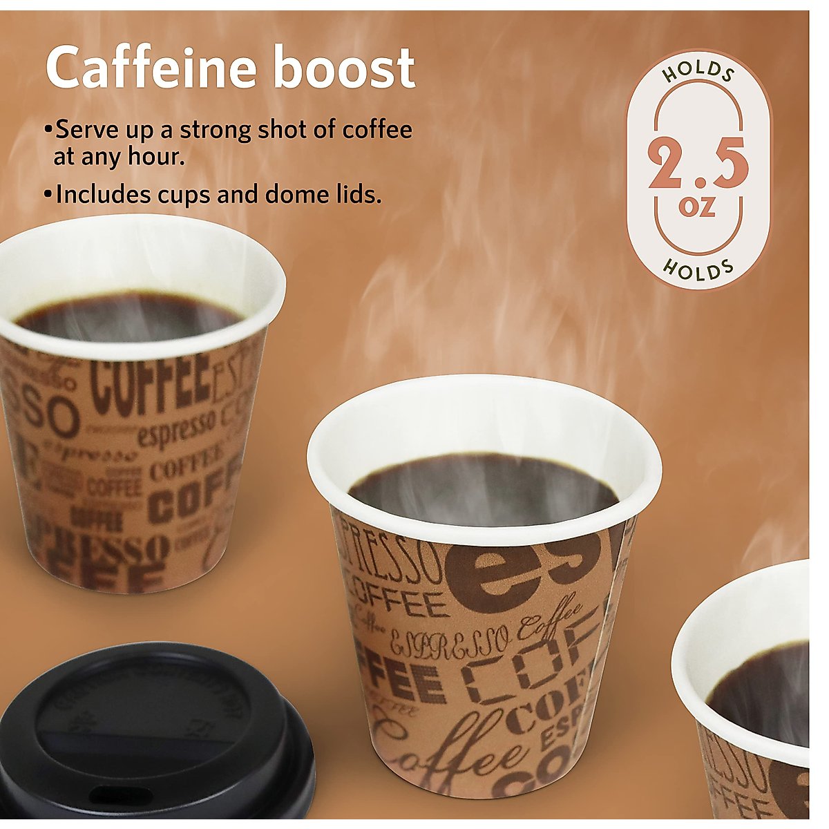 Upper Midland Products Pack Of 100 2.5 Oz Disposable Espresso Cuban Coffee Mini Cups With Lids, Paper Cups With Plastic Dome Sip Lid Sample Size Multi Use (100 Count (Pack of 1))