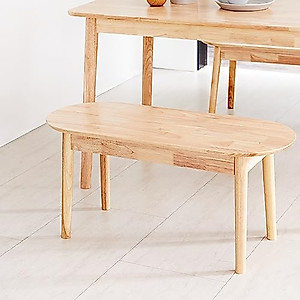 Livinia Aslan 35" Malaysian Oak Round Wooden Dining Bench/Solid Wood Bedroom Entry Way Kitchen Corridor Bench (Natural Oak)