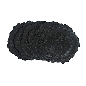 WELMATCH Black Plastic Reef Charger Plates - 12 pcs 13 Inch Round Floral Sponge Charger Plates Wedding Party Decoration (Black, 12)