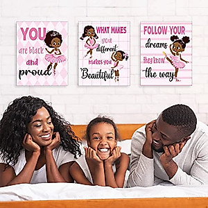 9 Pcs Black Ballerina Wall Decor Black Toddler Girl Wall Art Motivational African Little Girls Pink Room Decor for Positive Pink Bedroom Wall Decor Ballerina African American Toddler Quotes Posters