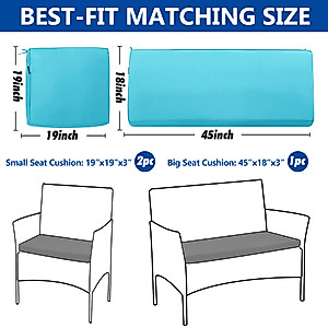 Comcaver 3 Pack Outdoor Cushions Set for Rattan Chair Wicker Sofa, Waterproof Patio Cushions Set for 4 Pieces Seater Outdoor Furniture Conversation, Teal