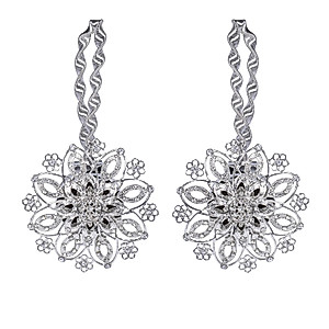 SUQ I OME Luxury Big Crystal Magnetic Curtain Tieback Flower Curtain Clips Buckle with Stretchy Wire Rope for Home Office Decoration(Silver D,2PCS)