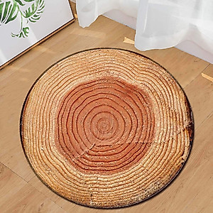 Round Rug 2ft Tree Rings Grain Rug for Bedroom Playroom Vintage Countray Carpet Wooden Circle Texture Area Rug Floor Mat Indoor Outdoor Patio Rug Washable Farmhouse Rugs Porch Decor