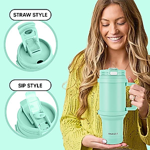 MEDA 40 oz Tumbler with Handle Foldable |Insulated, Reusable Travel Coffee Mug Stainless Steel | Perfect for Travel, Water, Iced Tea, Coffee (Green)