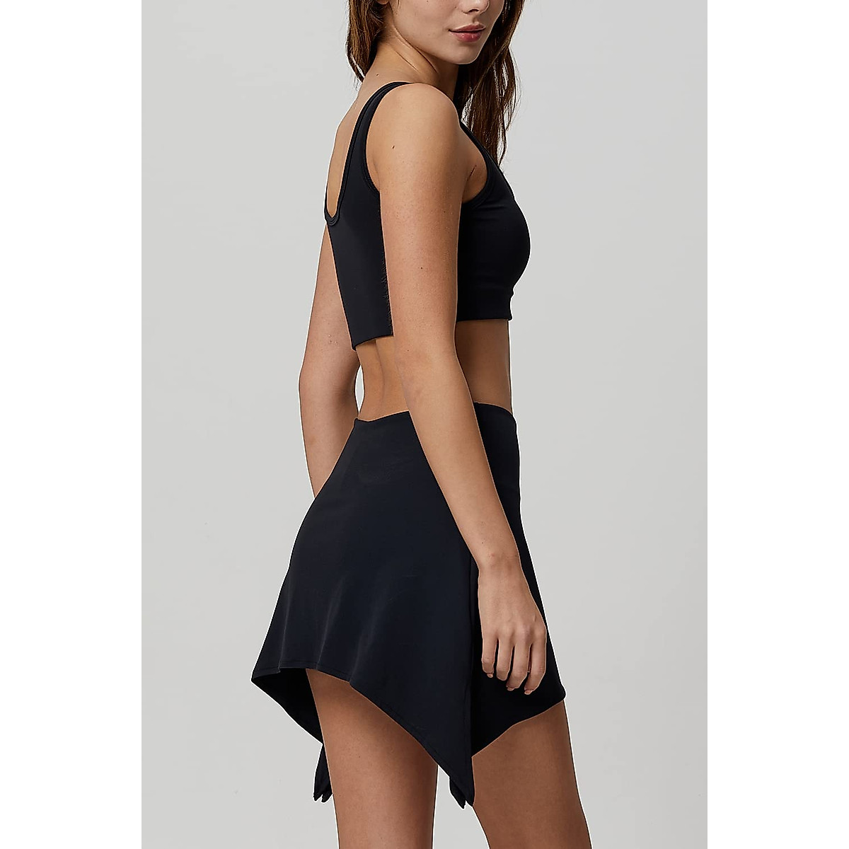 QINSEN Women's Two Pieces Active Dress Sports Bra Tank Top Built in Shorts Mini Skirt Tennis Dresses Black XL