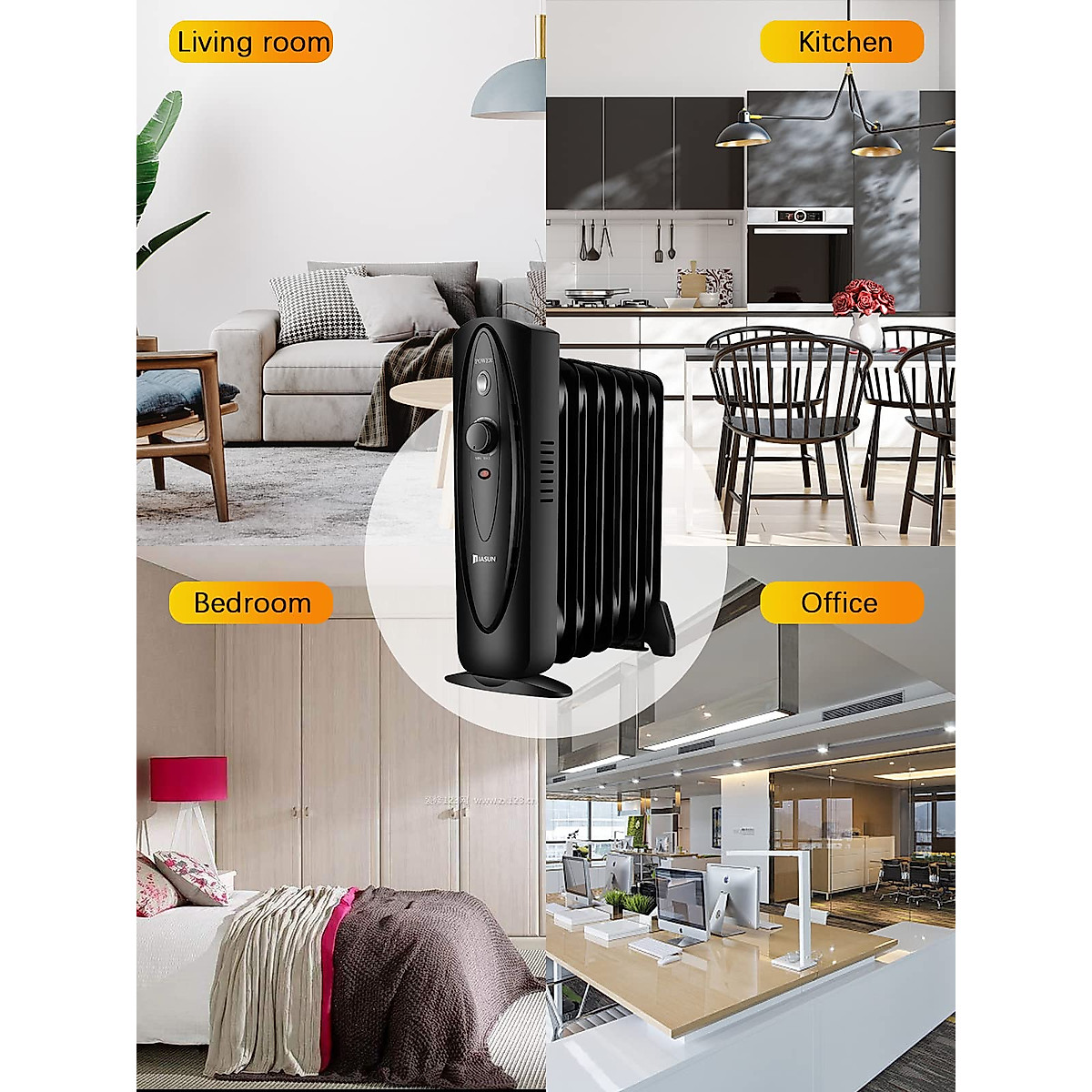 Mini Oil Filled Space Heater, JASUN Electric Radiator Heater with Adjustable Temperature, 700W Powerful Heating for Bedroom, Office, Living Room, Black