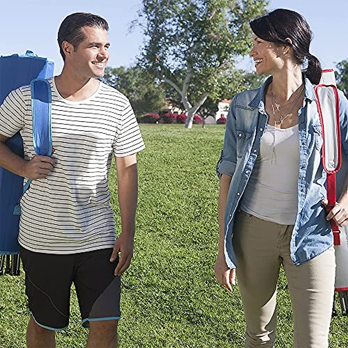 Kelsyus Premium Portable Camping Folding Outdoor Lawn Chair w/50+ UPF Canopy, Cup Holder, & Carry Strap, for Sports, Beach, Lake, Blue & Gray (2 Pack)