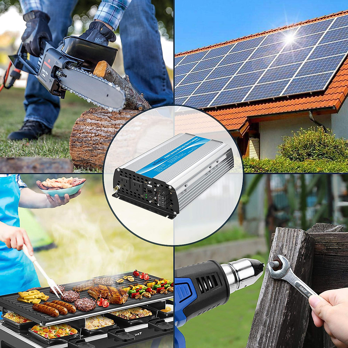 1200W Power Inverter DC12 Volt to AC 120 Volt with 20A Solar Charge Controller and Remote Control & USB Port for RV Truck Solar System