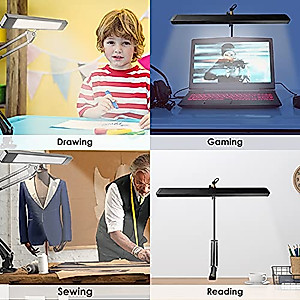 Wellwerks LED Desk Lamp, Swing Arm Lamp with Architect Clamp, 3 Color Modes, 10 Dimmable Brightness, Adjustable Desk Light Eye-Care Table Lamp, Desk Lamps for Home Office, Study, Reading