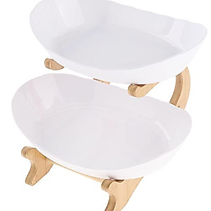 Elegant Multi-Tiered Fruit Tray Plate with Wooden Stand, Serving Tray, Appetizer Dessert Stand, Tray Display, 2 Tiers White