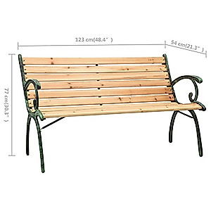 Tidyard Garden Bench Wood Seat Iron Frame Patio Porch Chair Outdoor Bench for Backyard, Balcony, Park, Lawn Furniture 48.4 x 21.3 x 30.3 Inches (W x D x H)