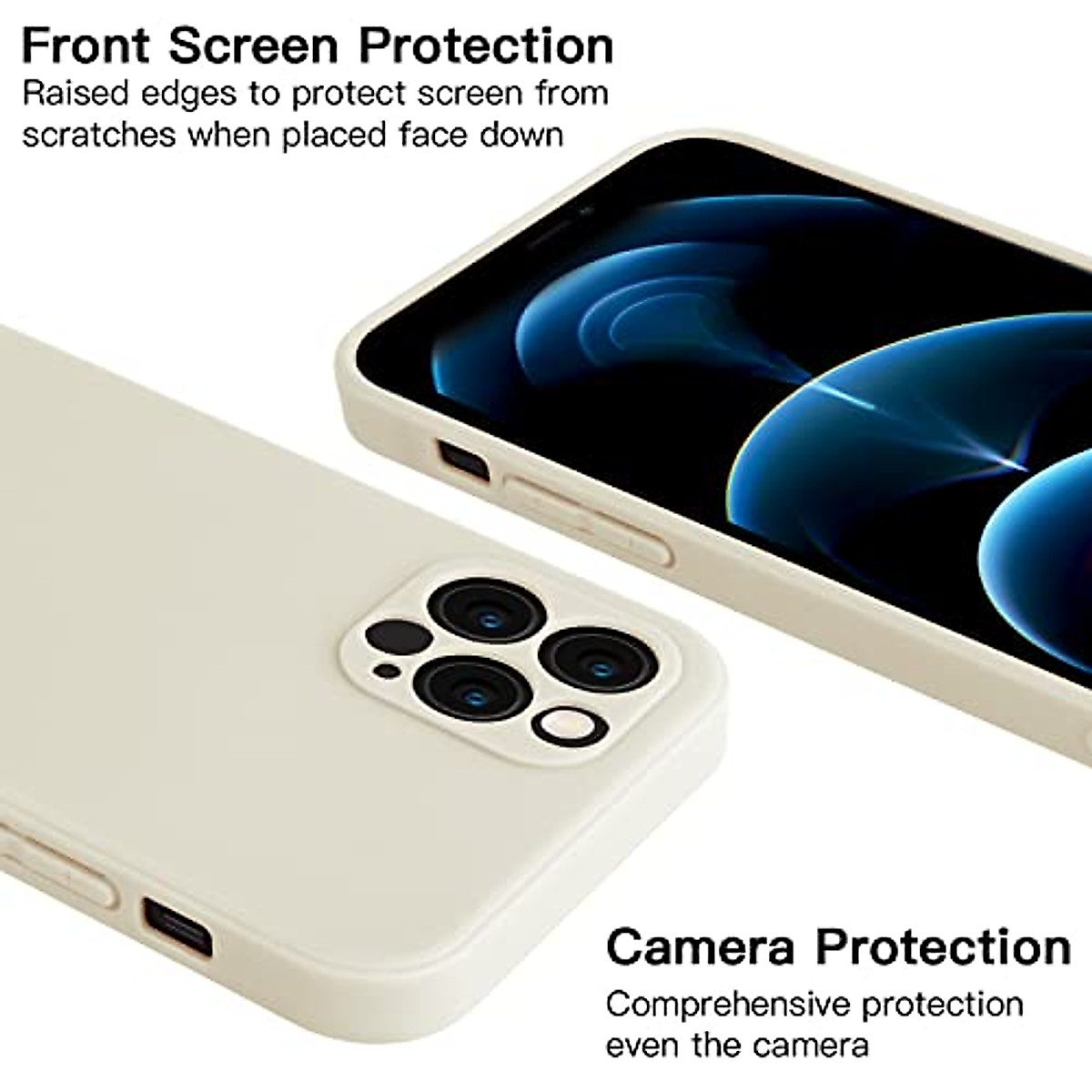 KPKHDI Phone 13 Pro Max Case - Matte Silicone, Stain Resistant, Full Body Protection, Anti-Scratch, Shockproof, 6.7 inch (Antique White)
