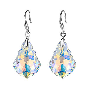 Austrian Crystal Baroque Teardrop Dangle Hook Earrings for Women 14K Gold Plated Hypoallergenic Jewelry (Aurora Borealis)