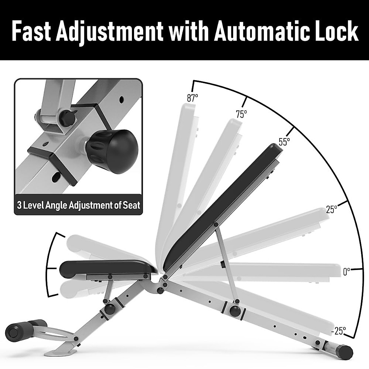 leikefitness Adjustable Weight Bench Foldable Workout Exercise Bench with Automatic Lock for Upright Incline Decline and Flat Full Body Exercise (GM5810(BLACK))