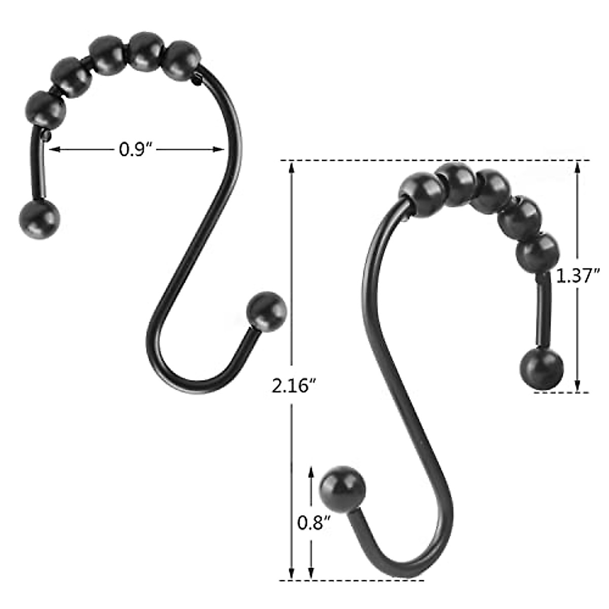 Shower Curtain Rings 12 Pcs Shower Curtain Hooks Metal Rust Resistant S Shaped with Rollers Shower Curtain Ring Hangers for Bathroom, Kitchen, Curtains, Clothing, Towels