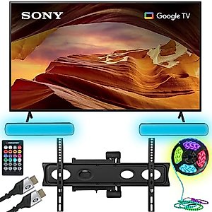 Sony KD55X77L X77L 55 Inch 4K HDR LED Smart TV with Google TV (2023) Bundle with Monster Cables Home Theater Setup Package - Full Motion Mount, Monster HDMI Cables, & Sound Reactive RGB Light Strip
