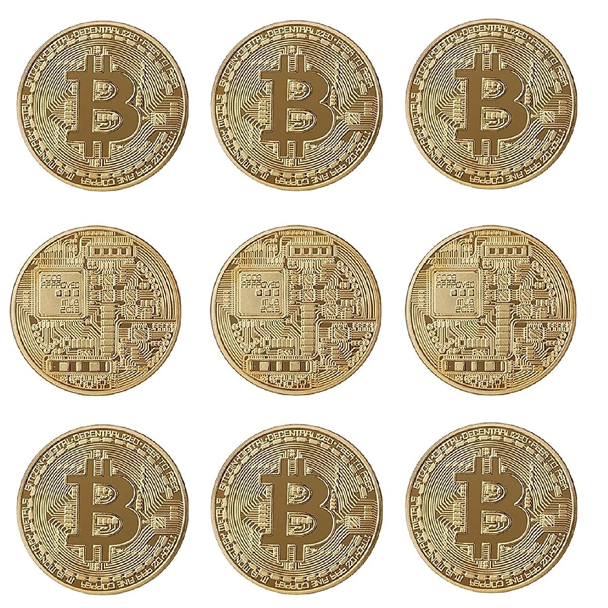 SOLIPECT 9PC Bitcoin Coin | Physical Bitcoin with Protective Case, Gold Plated Bitcoin for Commemoration, Gifts for Men (Gold)