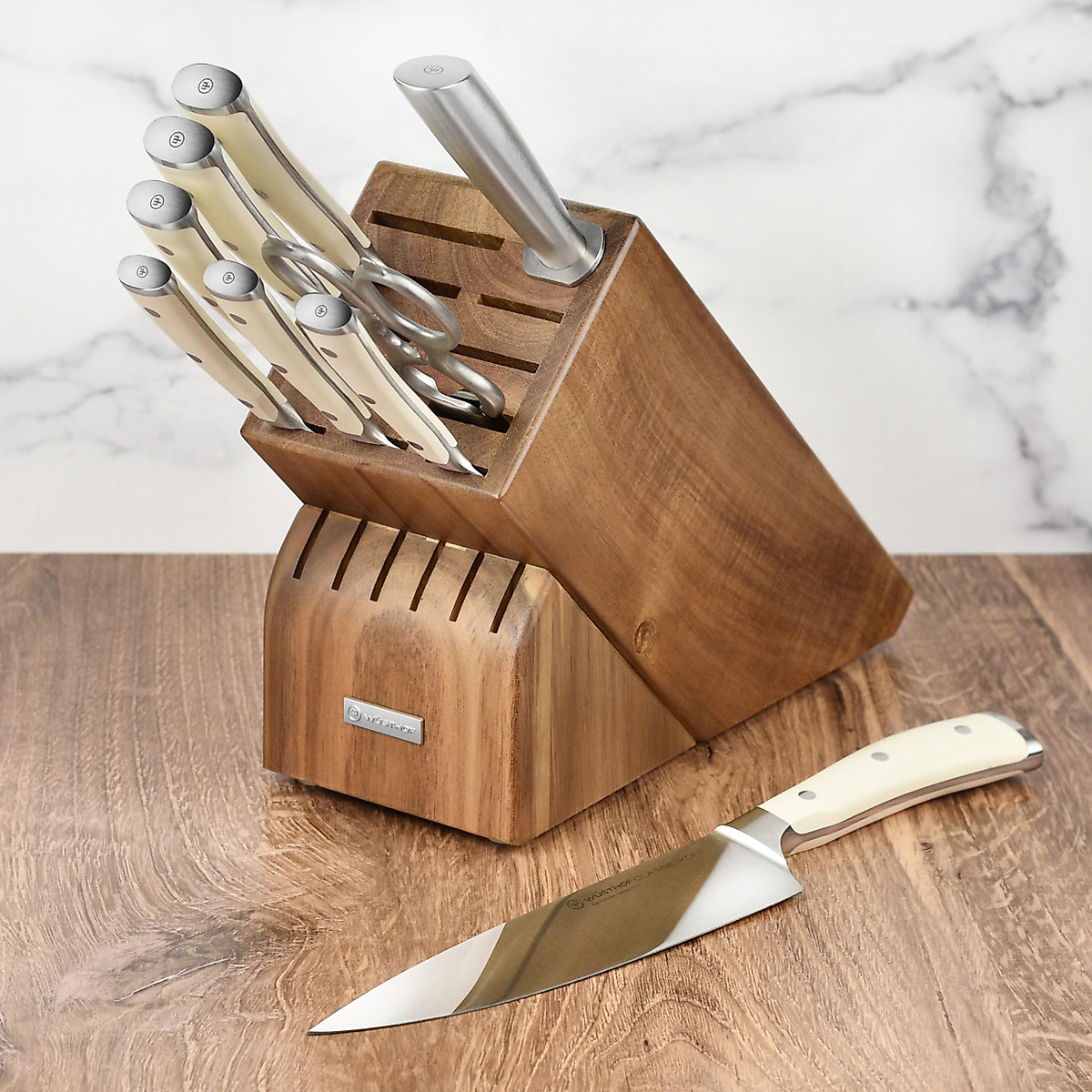 Wusthof Classic Ikon Creme 10 Piece Knife Set with Acacia Block