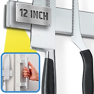 Fridge Applicable Stainless Steel Magnetic Knife Holder with Anti-Slide Upgrade - 12 Inch Professional Double Sided Knife Strip for Refrigerator - Knife Rack/Knife Bar with Powerful Pull Force