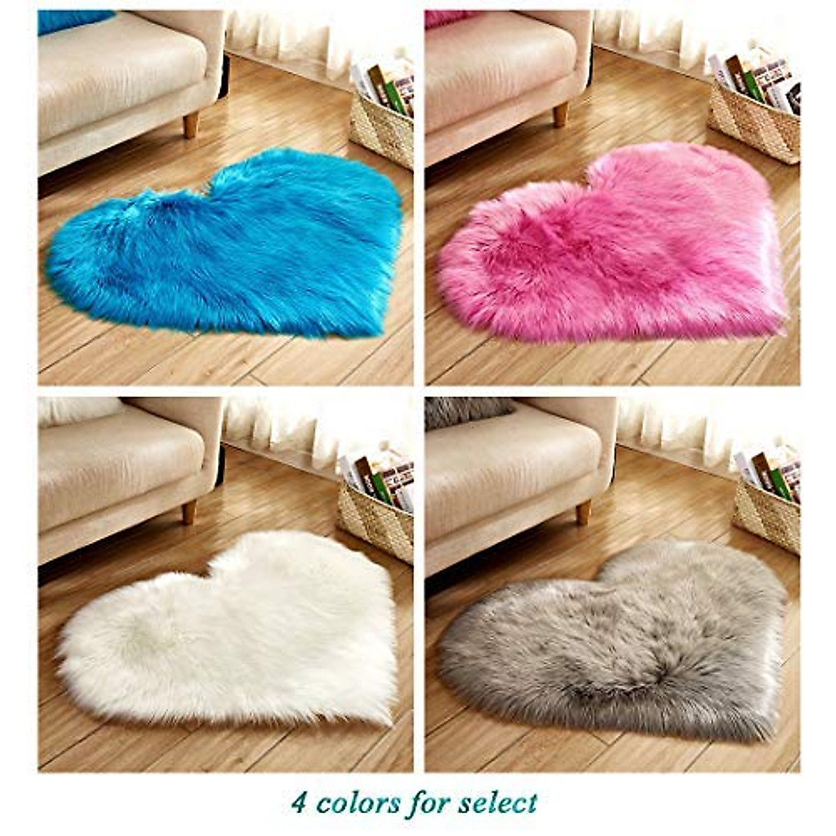 VANILLACHOCOLATE Heart Shaped Soft Faux Sheepskin Fur Area Rugs for Home Sofa Floor Mat Plush, 3ft x 2.2ft (Pink)