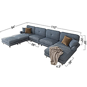 HOMERILLA Sectional Sofa, Modular Sofa, Modern Loveseat Living Room Seater Sofa with Armrest, Sleeper Bed Couch, Washable U-Shape Sofa, L-Shape Sofa with Ottomans, 7-Seat Sofa, Denim Blue