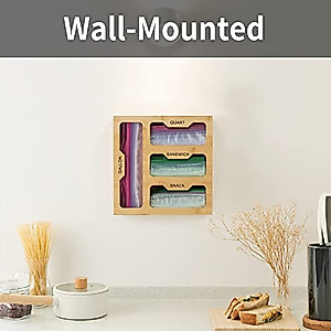 Bamboo Ziplock Bag Storage Organizer for Kitchen Drawer and Wall Mount - Food Baggie Holders Container - Compatible for most brands such as Ziploc, Solimo, Glad, Hefty with different sizes & usages for Gallon, Quart, Sandwich, Snack Variety Size Bags