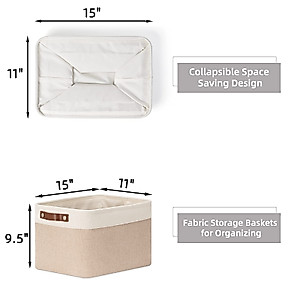 HNZIGE Storage Basket Bins Collapsible Storage Baskets for Organizing Shelf Closet Bedroom, Perfect Storage Bin with Handles for Closet, Clothes, Toy, Home（Beige 15" x 11" x 9.5",11.8" x 7.8" x 5.1"