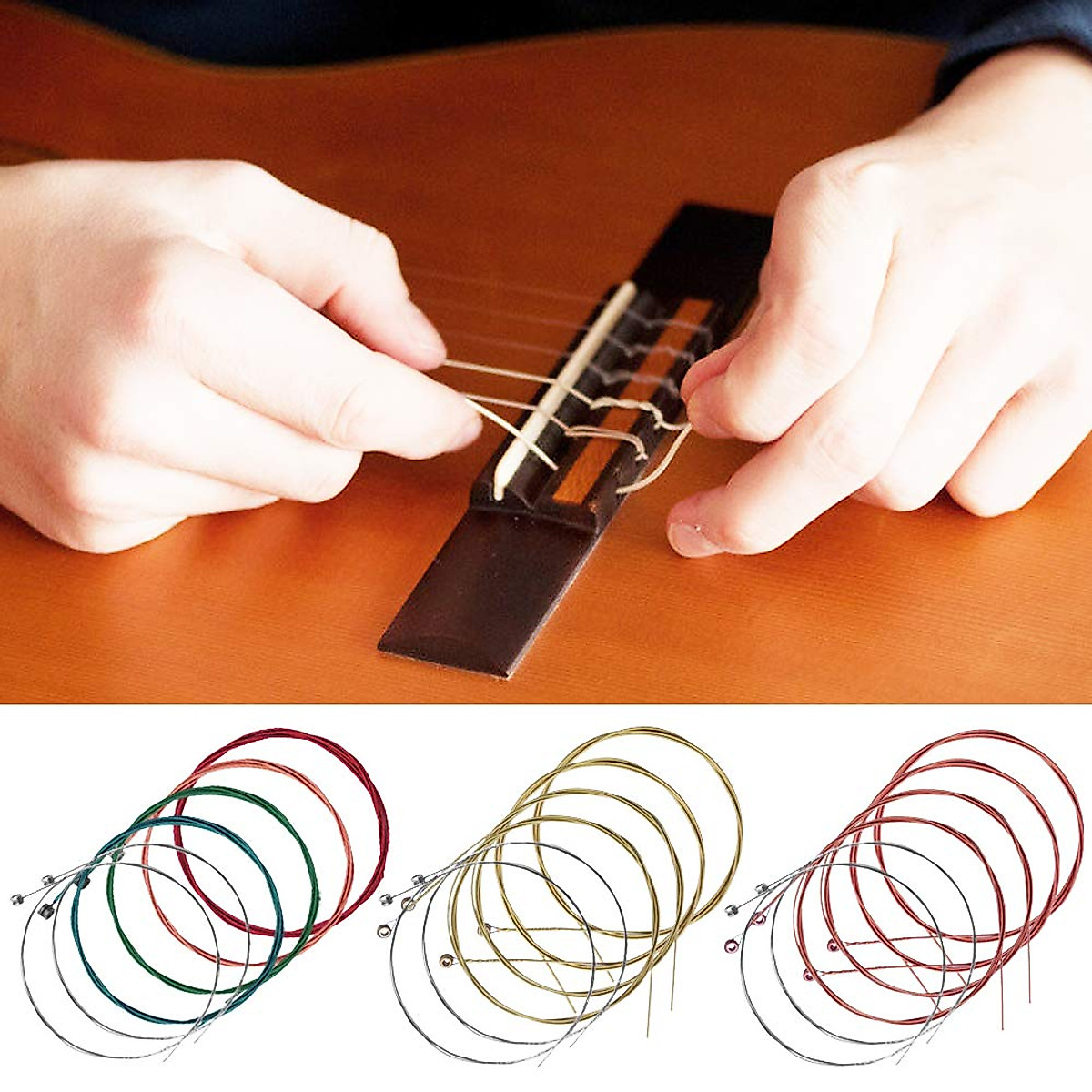 3 Sets Acoustic Guitar Strings Replacement Steel Guitar Strings (Gold, Brass, Multicolor) with 4 Pieces Celluloid Guitar Picks,Guitar String Winder Guitar Kit for Guitar Beginners Performers