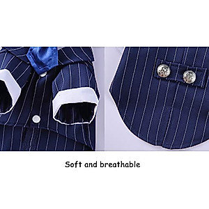 Dog Costumes Suit Dress Polo Stripe Pet Wedding Attire Shirt Formal Tuxedo with Bow Tie Dress Button Clothes (Blue XL)