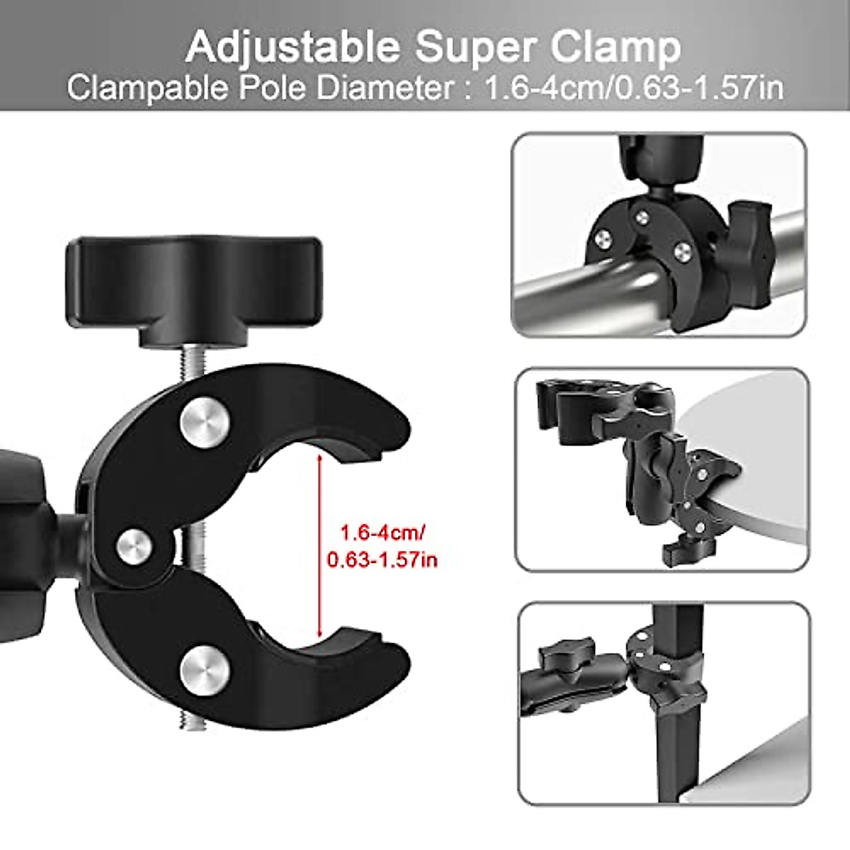 Sequpr Camera Clamp Mount for Gopro, Super Clamp Adapter Double Head Multifunction Holder for Motorcycle, Photography Light Fixture Bracket,Umbrella,Selfie Stick,Reflector