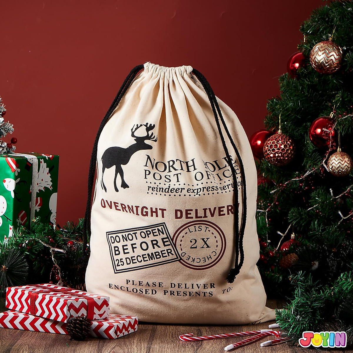 JOYIN Christmas Burlap Gift Bag 26" x 19" Inch, Extra Large Santa Sack with Drawstring for Xmas Presents Package Storage, Reusable Holiday Party Supplies Christmas Party Favors