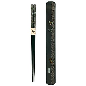 Ryu Mei 058030 Japanese Black Box and Chopstick Set, Dragonfly, 9 Inches