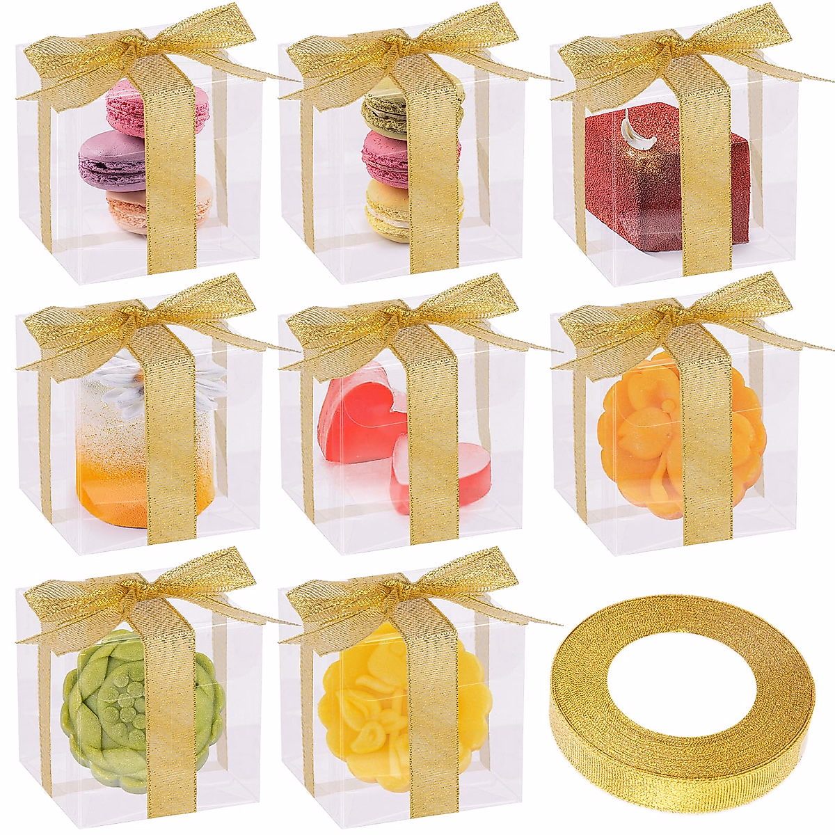 VGOODALL 25PCS Clear Favor Boxes with Ribbon, 2inch Transparent Cube PET Boxes Small Gift Boxes for Wedding, Bridal Shower, Baby Shower, Christmas Party